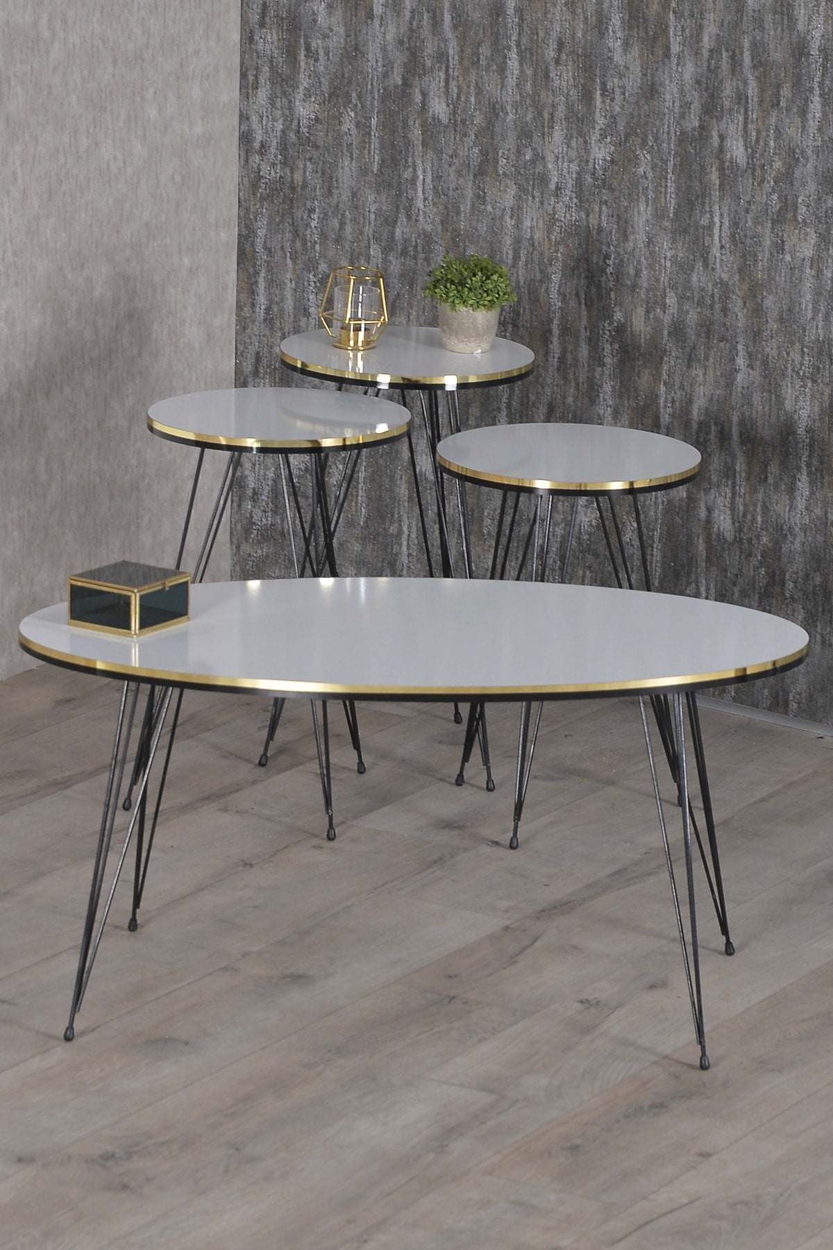 White Oval Coffee Table Set with 4 PCS,Set With 3 Modern Round Nesting ...