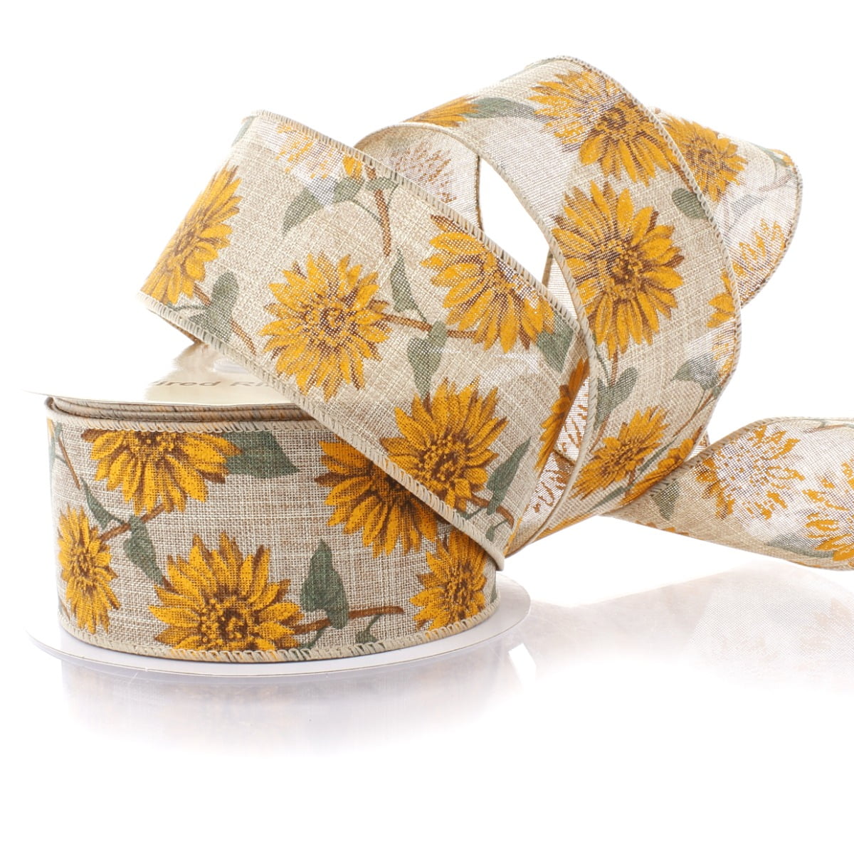 Ribbon Traditions 2 1/2" Wired Ribbon Sunflowers on Burlap - 10 Yards ...
