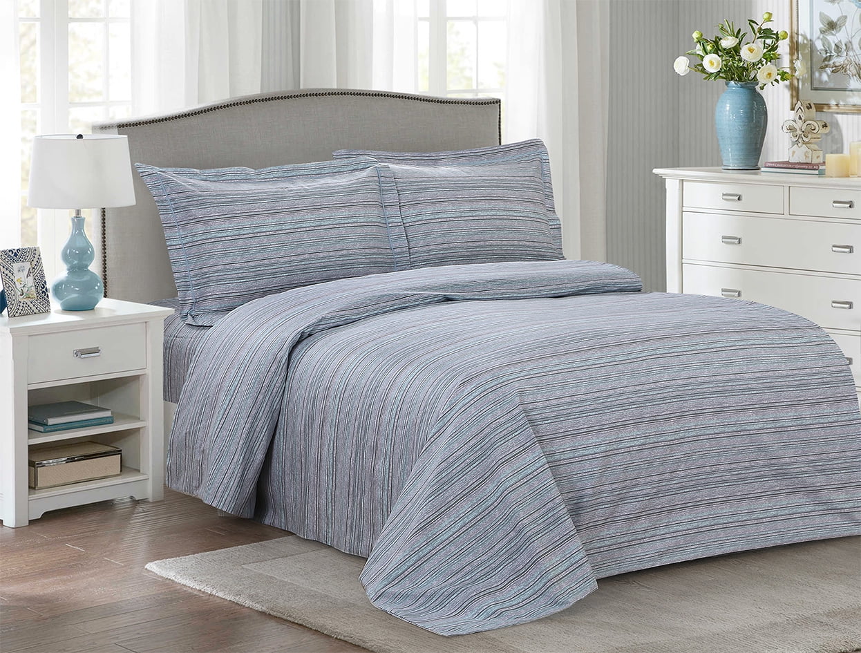 Violet Linen French Glories Stripe Pattern, 200 Thread-Count Cotton ...