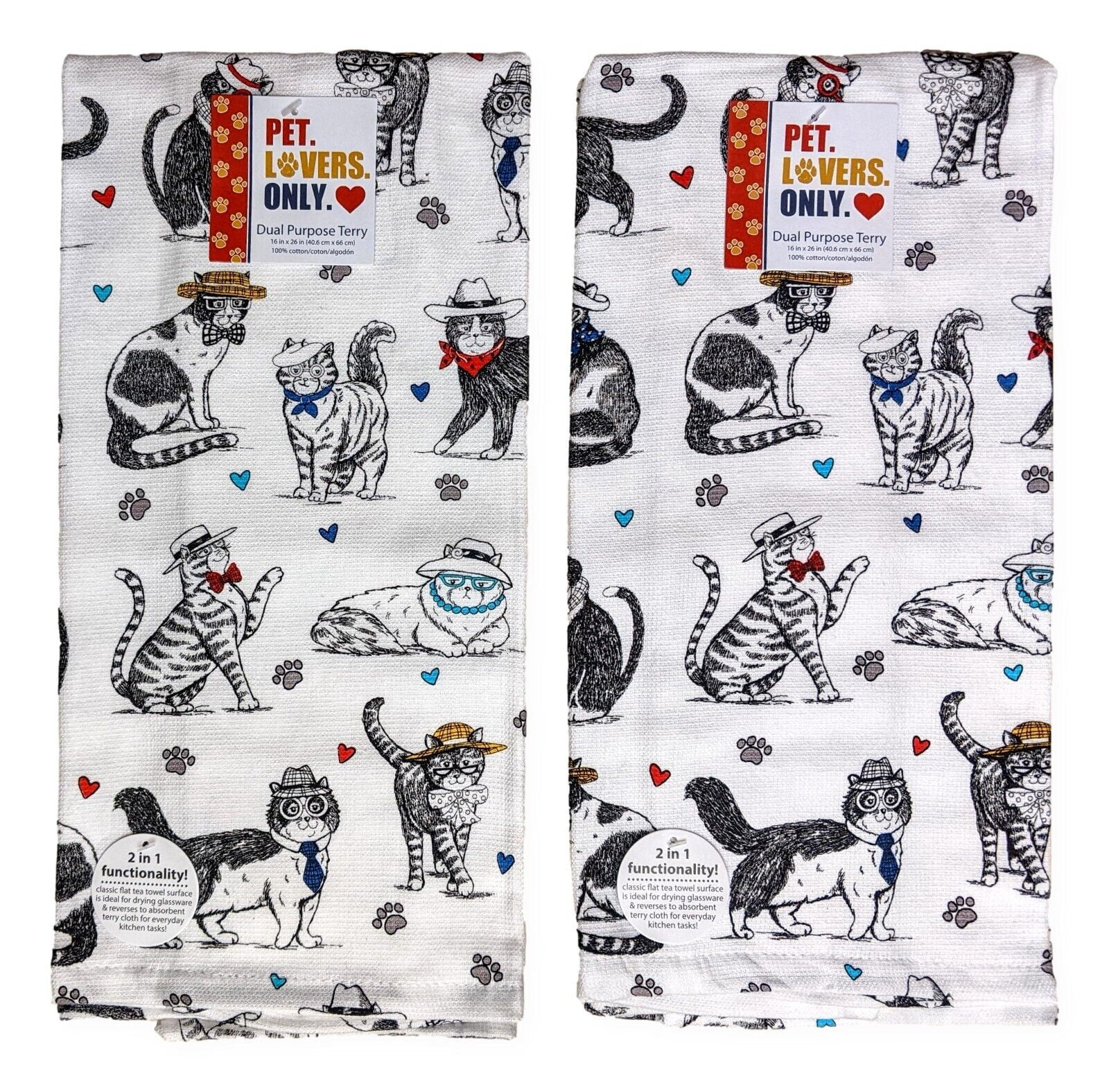 Set of 2 PET LOVERS ONLY All Over Cat Terry Kitchen Towels by Kay Dee Designs - Walmart.com