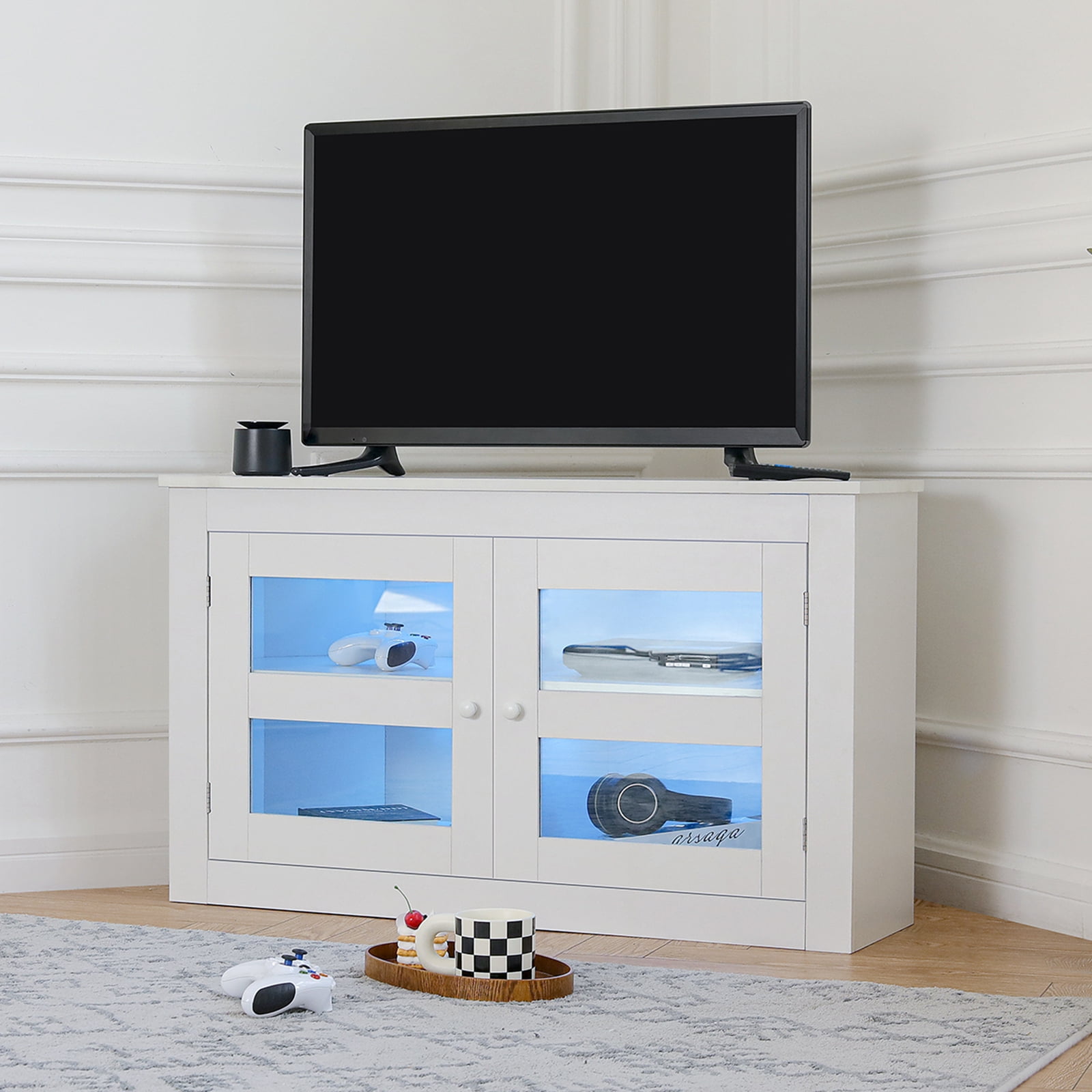 LED Corner TV Stand for TV up to 47" Mordern Entertainment Center with ...
