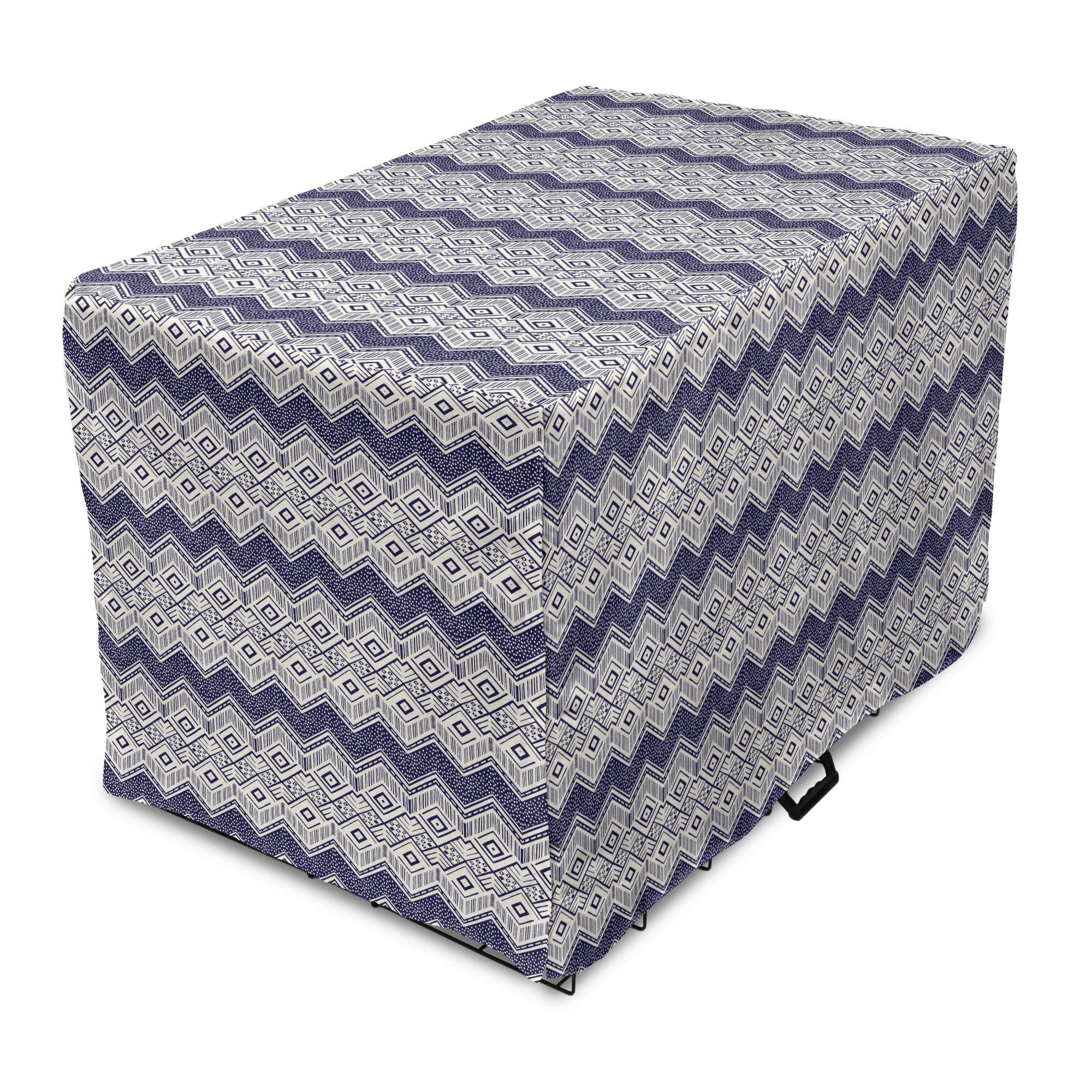 Vintage Tribal Dog Crate Cover, Monochromatic Pattern of Zigzags Dots ...