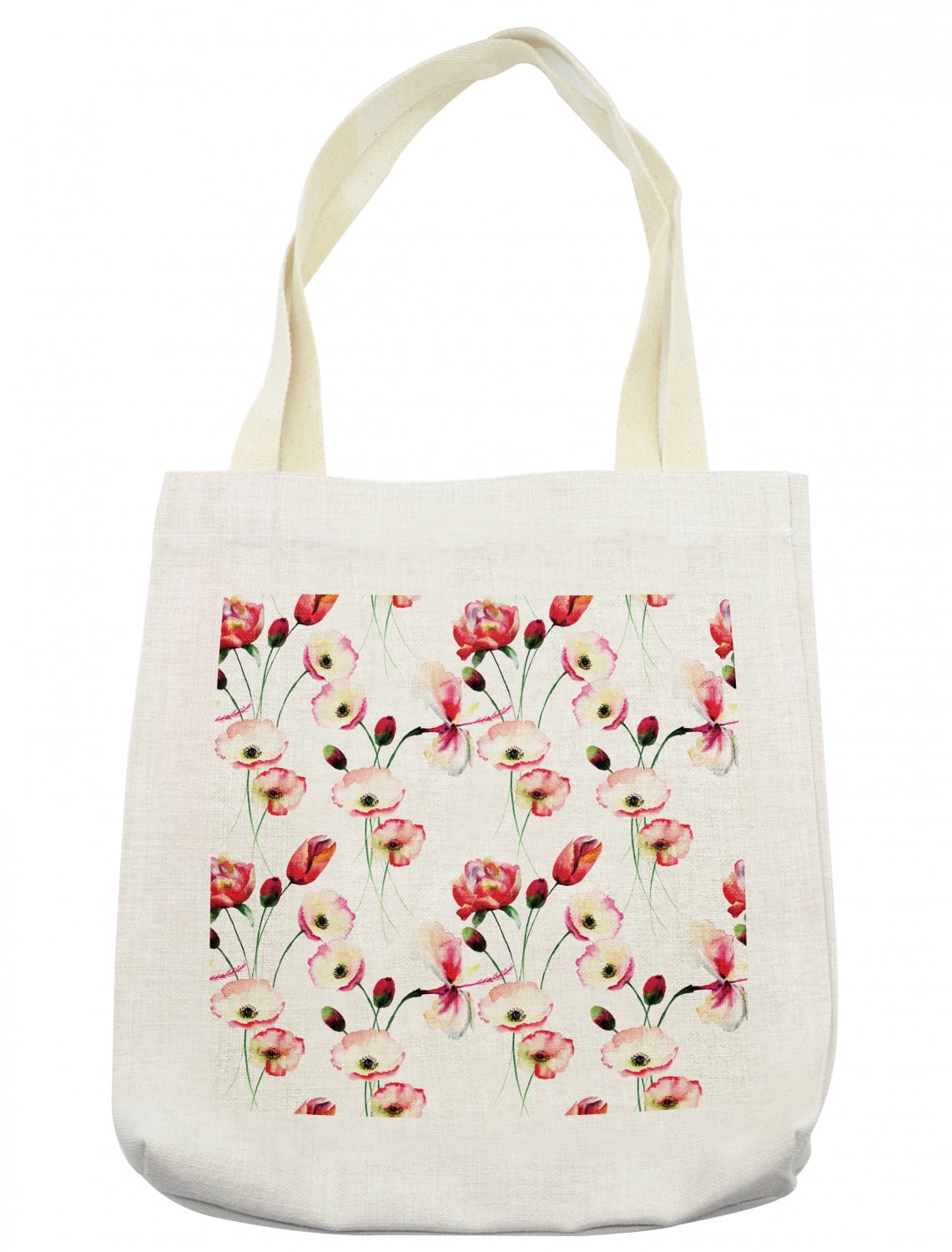 Flower Tote Bag, Pattern with Poppy Flowers Branches Illustration ...