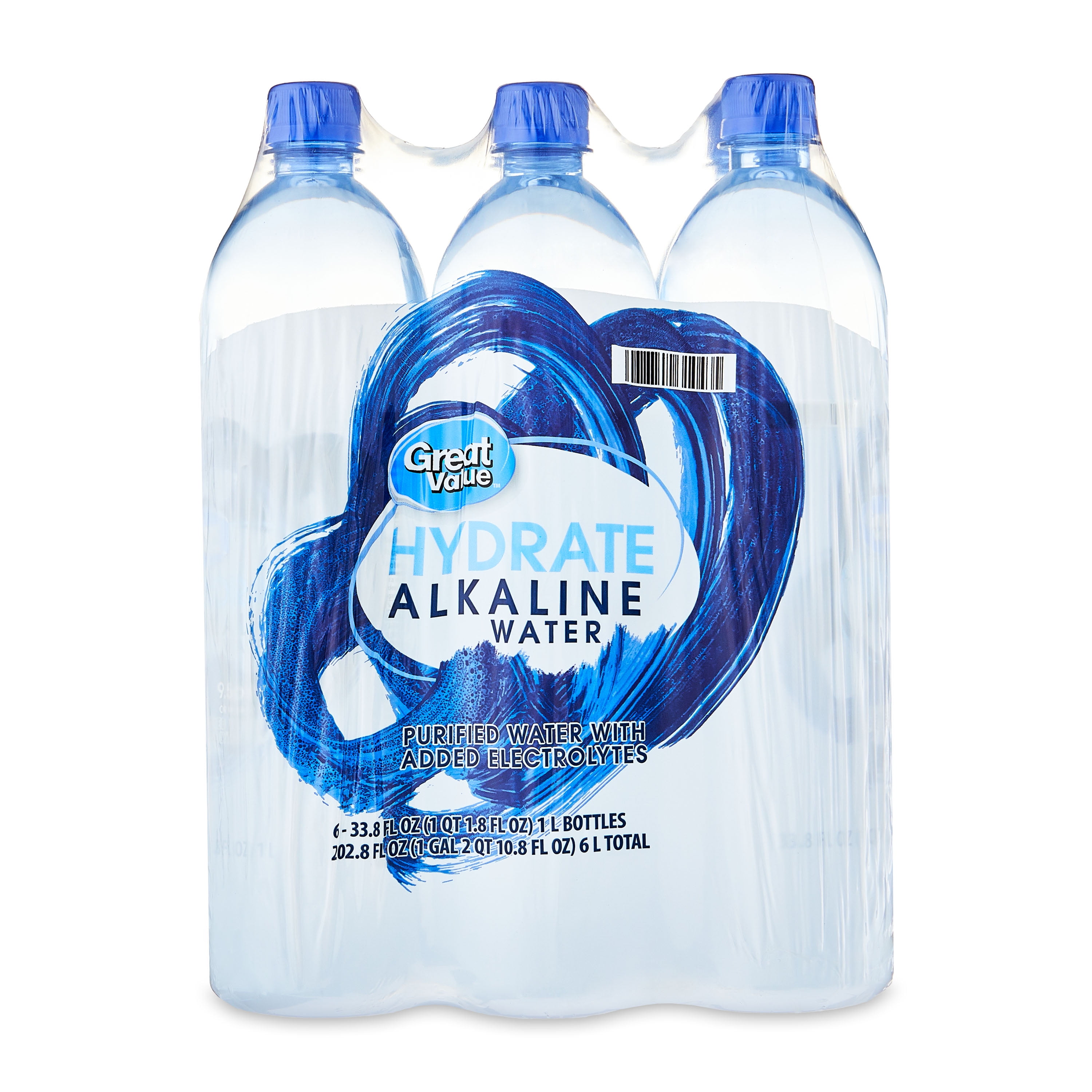 Great Value Hydrate Alkaline Water, 33.8 fl oz Bottles, 6 Count ...