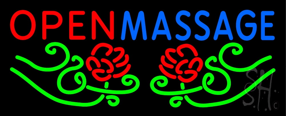 Open Massage LED Neon Sign 13 x 32 - inches, Black Square Cut Acrylic ...