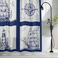 Compass Sailing Boat Fabric Shower Curtain Lighthouse Navigation Blue ...