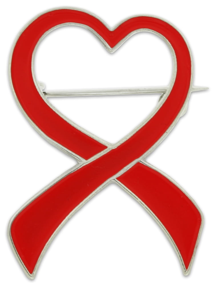 PinMart's Red Heart Awareness Ribbon Enamel Brooch Pin - Walmart.com