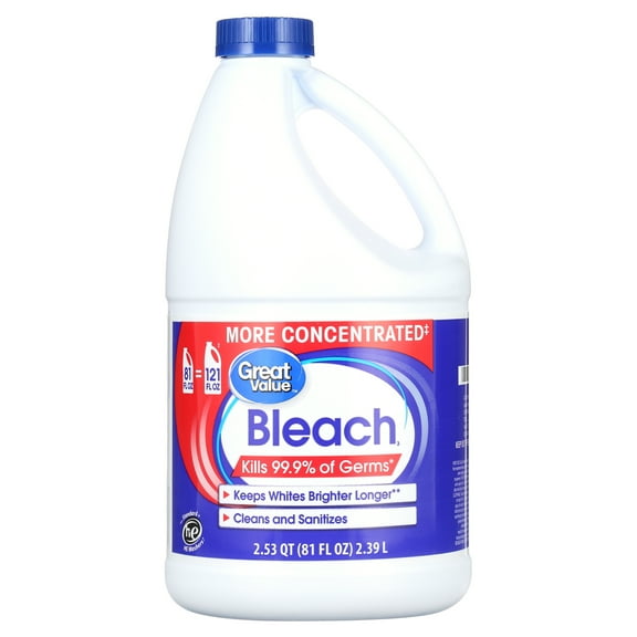 Great Value Bleach 81 fl oz for cleaning, sanitizing, and whitening ...