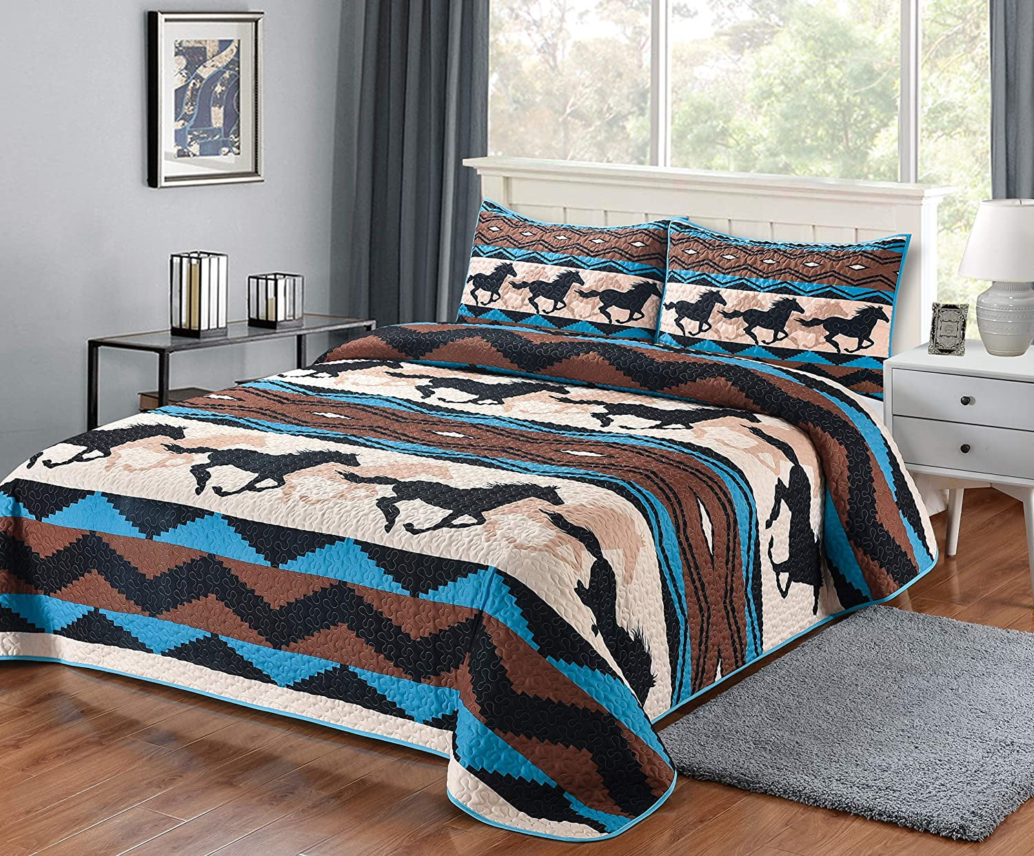 Southwest Western Queen Quilt Bedding Lodge Cabin Horse Farm Bedspread ...