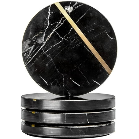 Black Marble Coasters for Drinks w/Gift Box, Set of 4 Black Marble ...