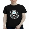 Cyberpunk Skull Graphic Tee - Black Cotton Short Sleeve T-Shirt with ...