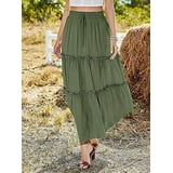 Roaso Women's High Waist Long Skirts Ruffle Causal Elastic A Line Maxi ...