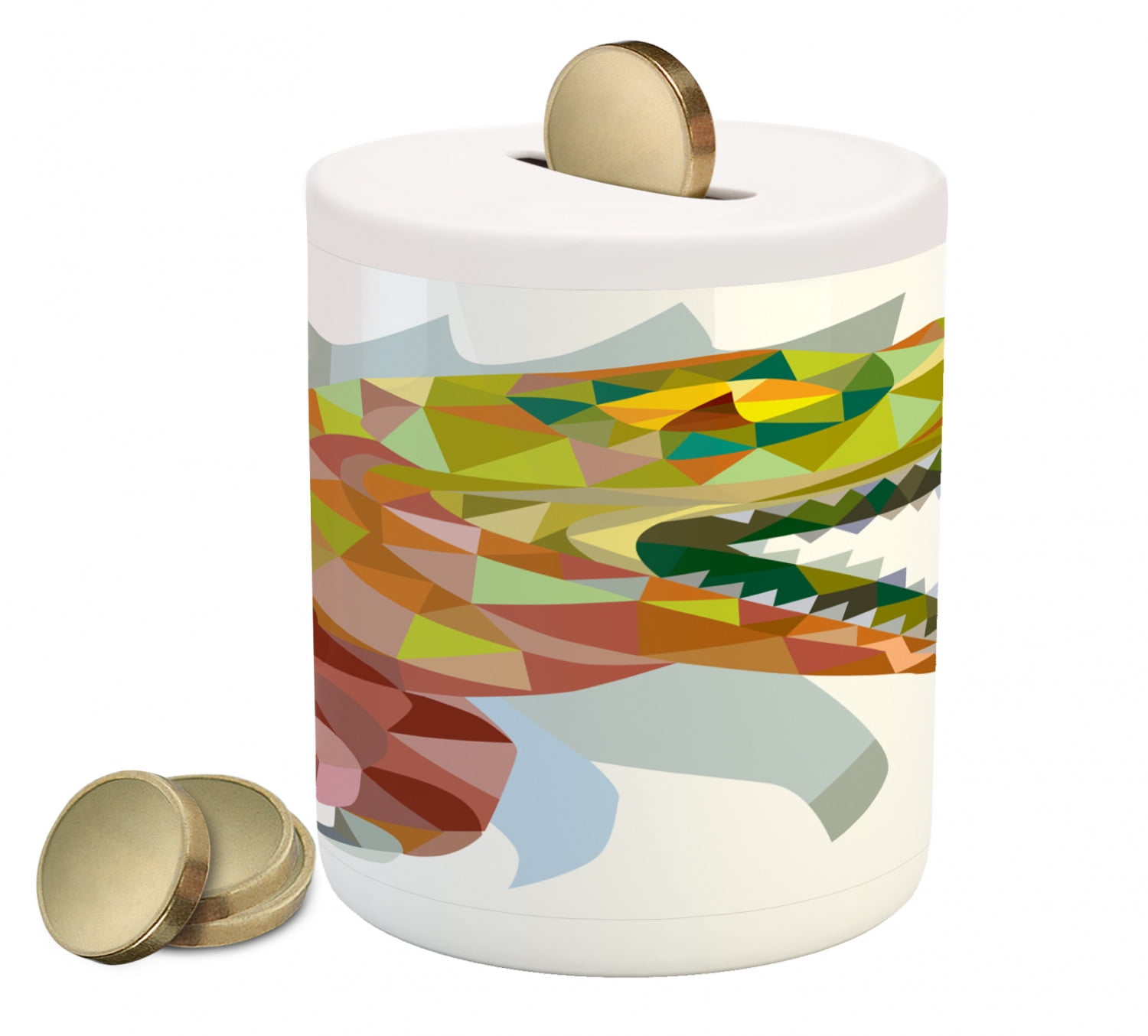 Reptile Piggy Bank, Colorful Mosaic Wild Trex Illustration Opens Mouth ...