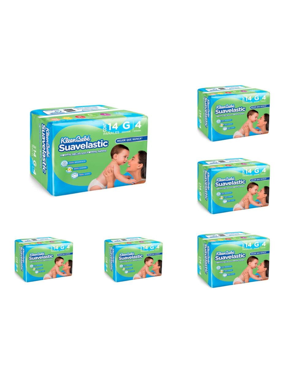 Pack de 6 Pañal Suavelastic Max Grande 14 piezas Kleenbebe Grande 14 ...