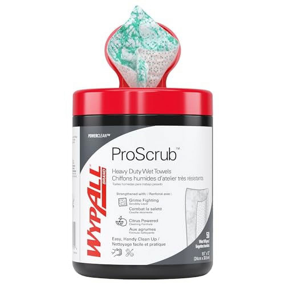 WypAll Power Clean ProScrub Pre-Saturated Wipes (58310), Dual Action ...
