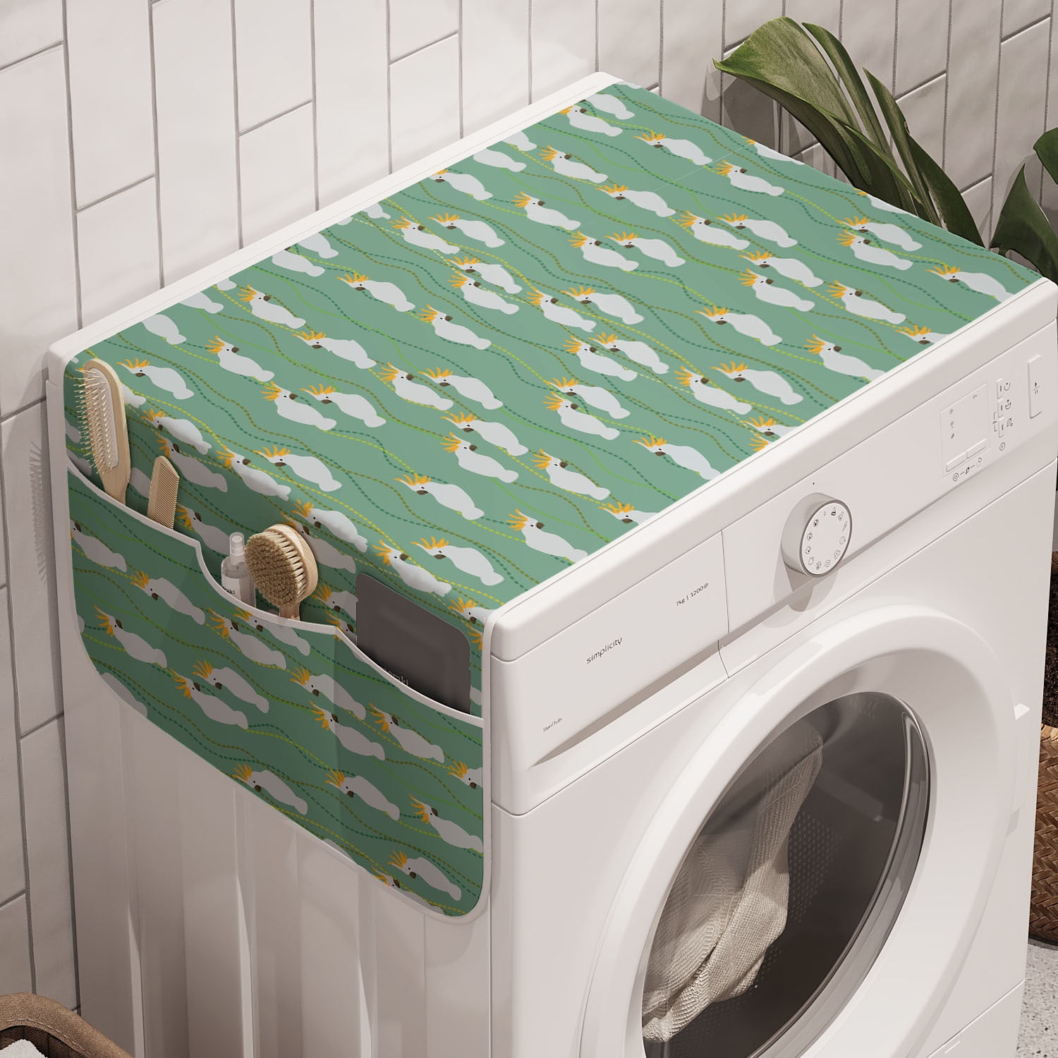 Bird Washing Machine Organizer, Vertical Wavy Dashed Lines with Cartoon ...