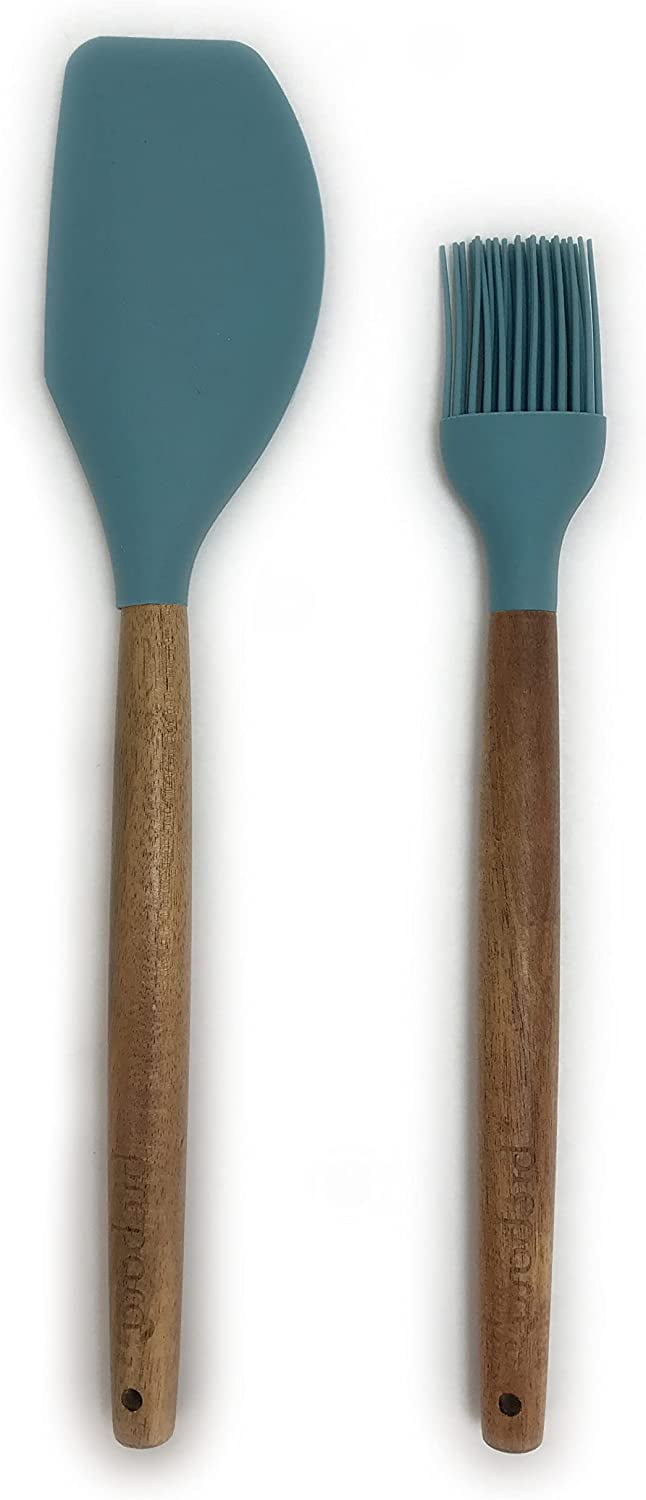 Prepara Brush and Spatula Kitchen Tool Set - Acacia Wood and Steel Blue ...