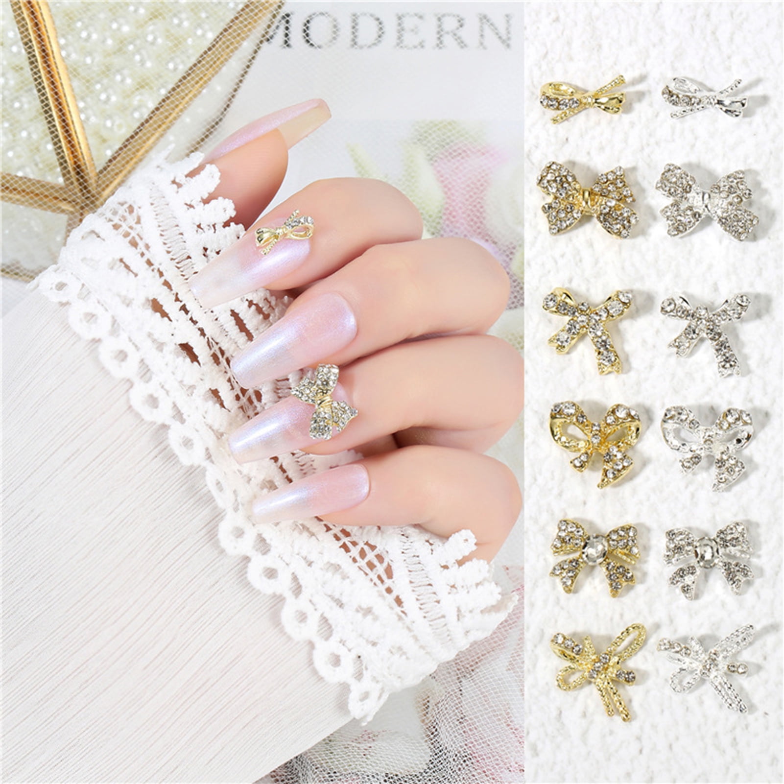 Acrylic Nail Designs With Rhinestones And Bows