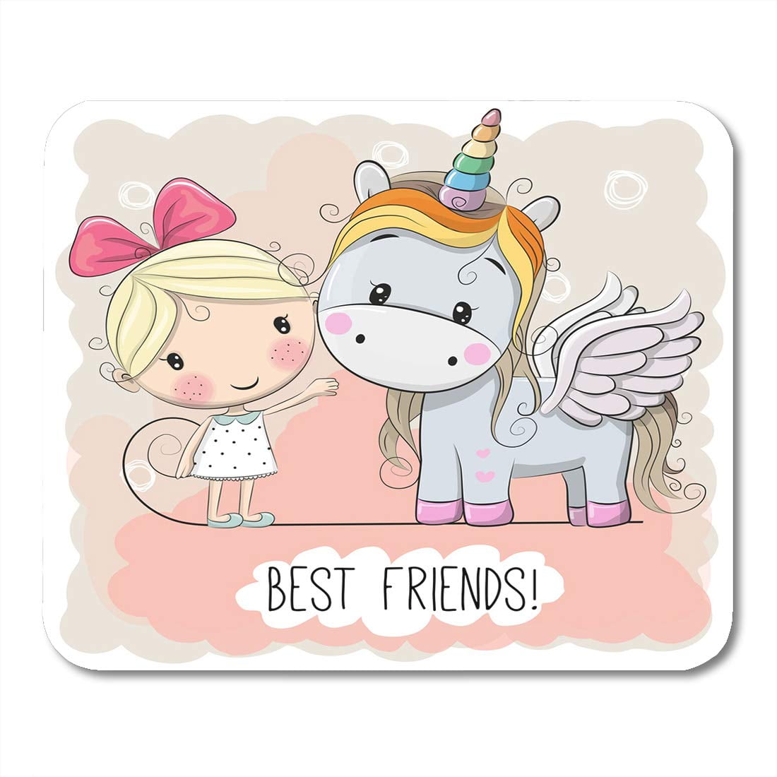 SIDONKU Characters Black Cute Cartoon Girl and Unicorn on Pink Bow ...