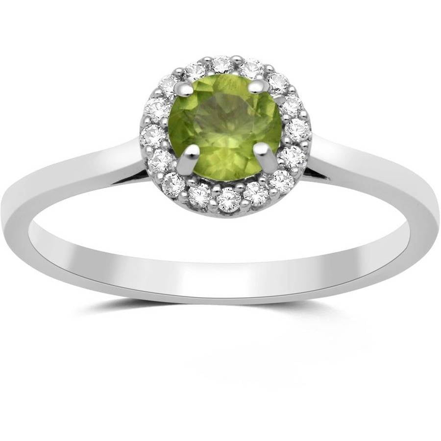 Peridot and White CZ Sterling Silver Cushion-Framed Ring - Walmart.com