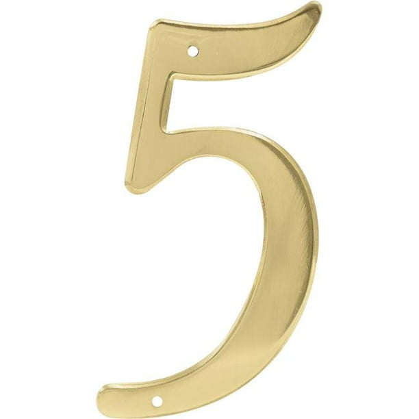 Hillman 847047 4-Inch Nail-On Traditional Solid Brass House Number 5 ...