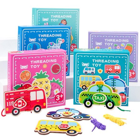 Cartoon Fruit Animal Vegetable Wooden Lacing Block Threading Game ...