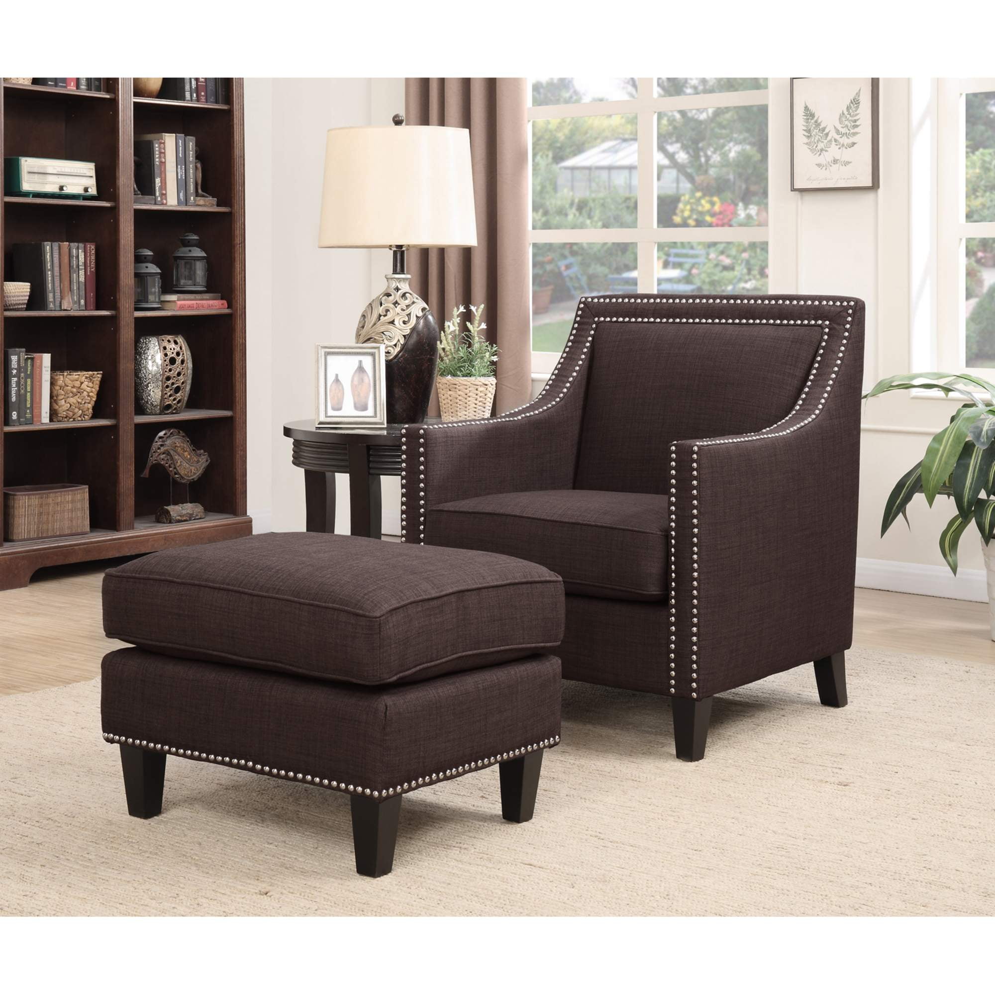 Picket House Furnishings Emery Chocolate Chair & Ottoman - Walmart.com