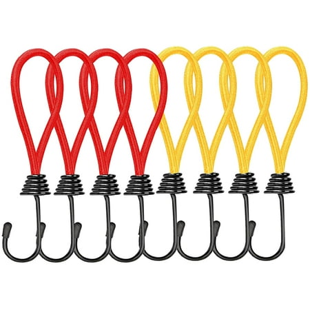 Bail Set of 8 Rubber Bungee Cords with Hook, Elastic Loops for Tarps ...