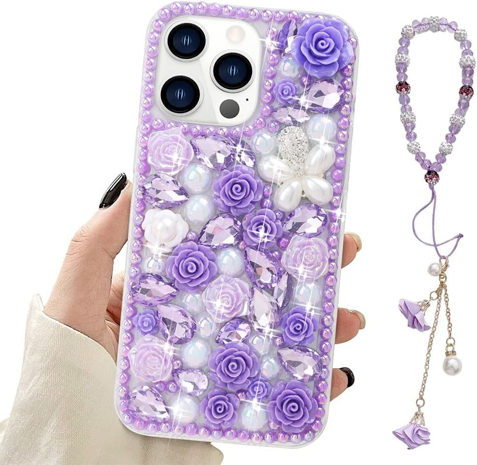 fpr iPhone 13 Pro Max Glitter Rhinestone Diamond Crystal Sparkle Rose ...