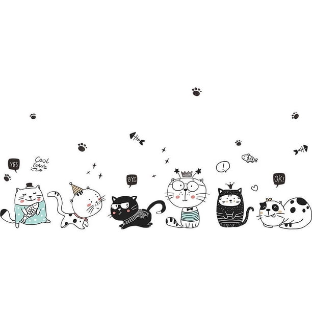 Hongchun A Set of Cute Cats Wall Stickers Wall Decals for Living Rooms ...