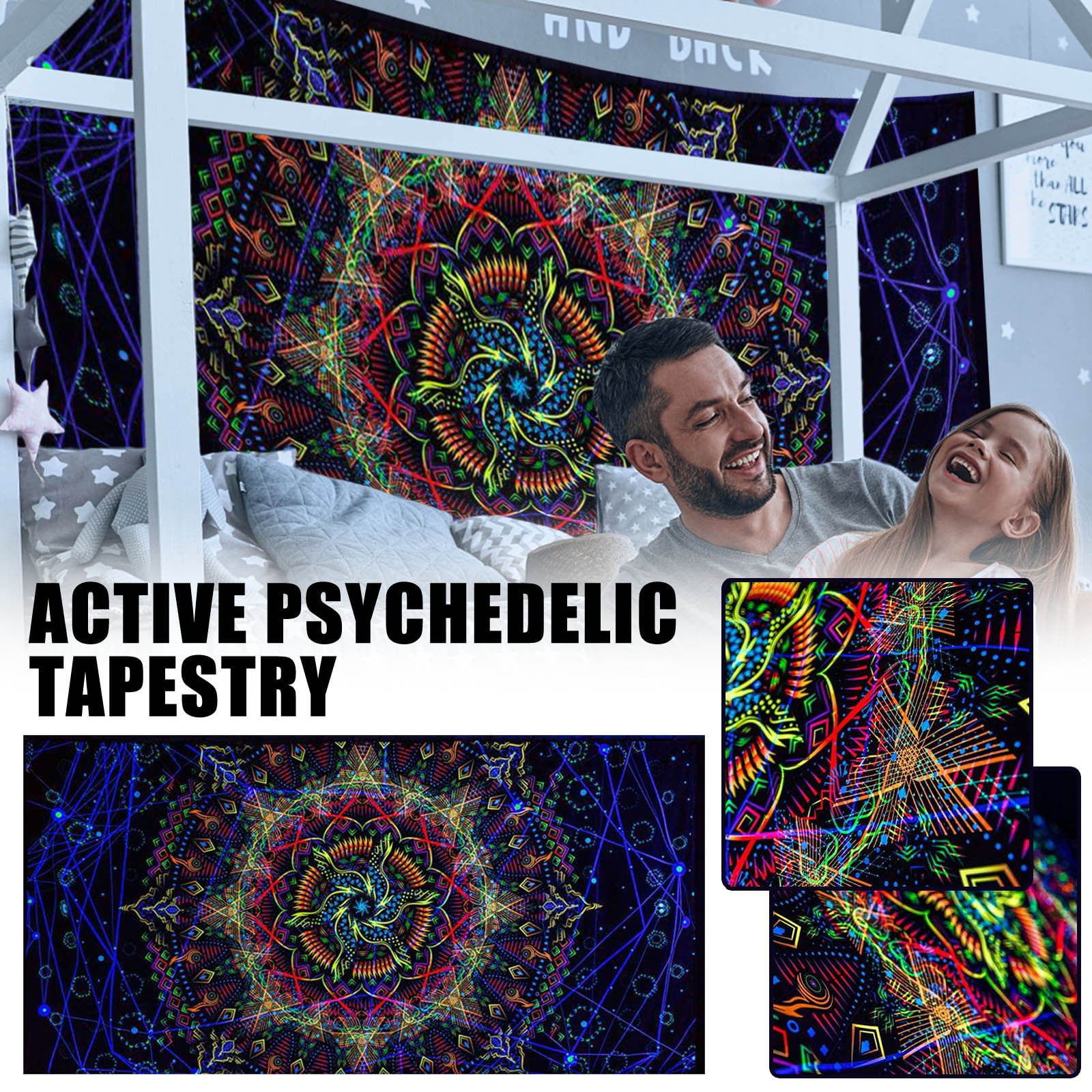 Trippy wall art 'Inner Dimensions' Psychedelic tapestry UV active wall ...