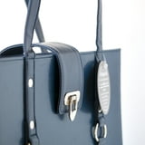 Fashion File Organizer Tote with Texture Dark Blue Faux Leather ...