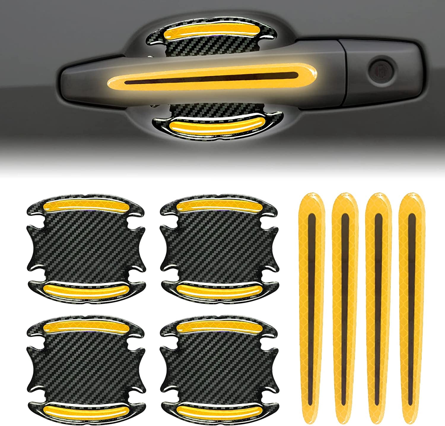 8Pcs 3D Car Door Handle Cup Protector, Reflective Stripe Stickers Anti ...