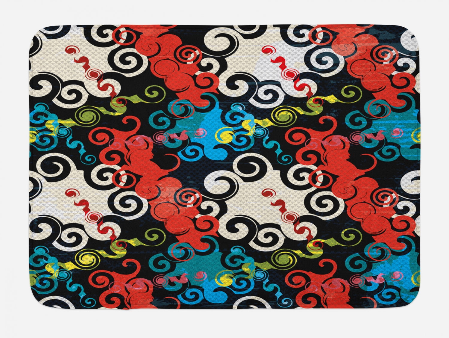 Psychedelic Bath Mat, Dark Spiral Puzzle Forms Graffiti Inspiration ...