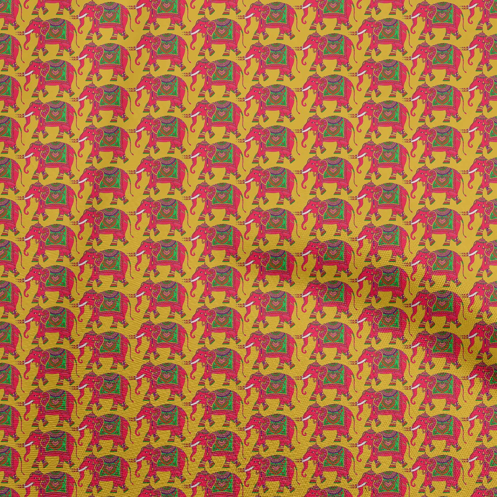 oneOone Cotton Silk Dark Mustard Fabric Kalamkari Dress Material Fabric ...