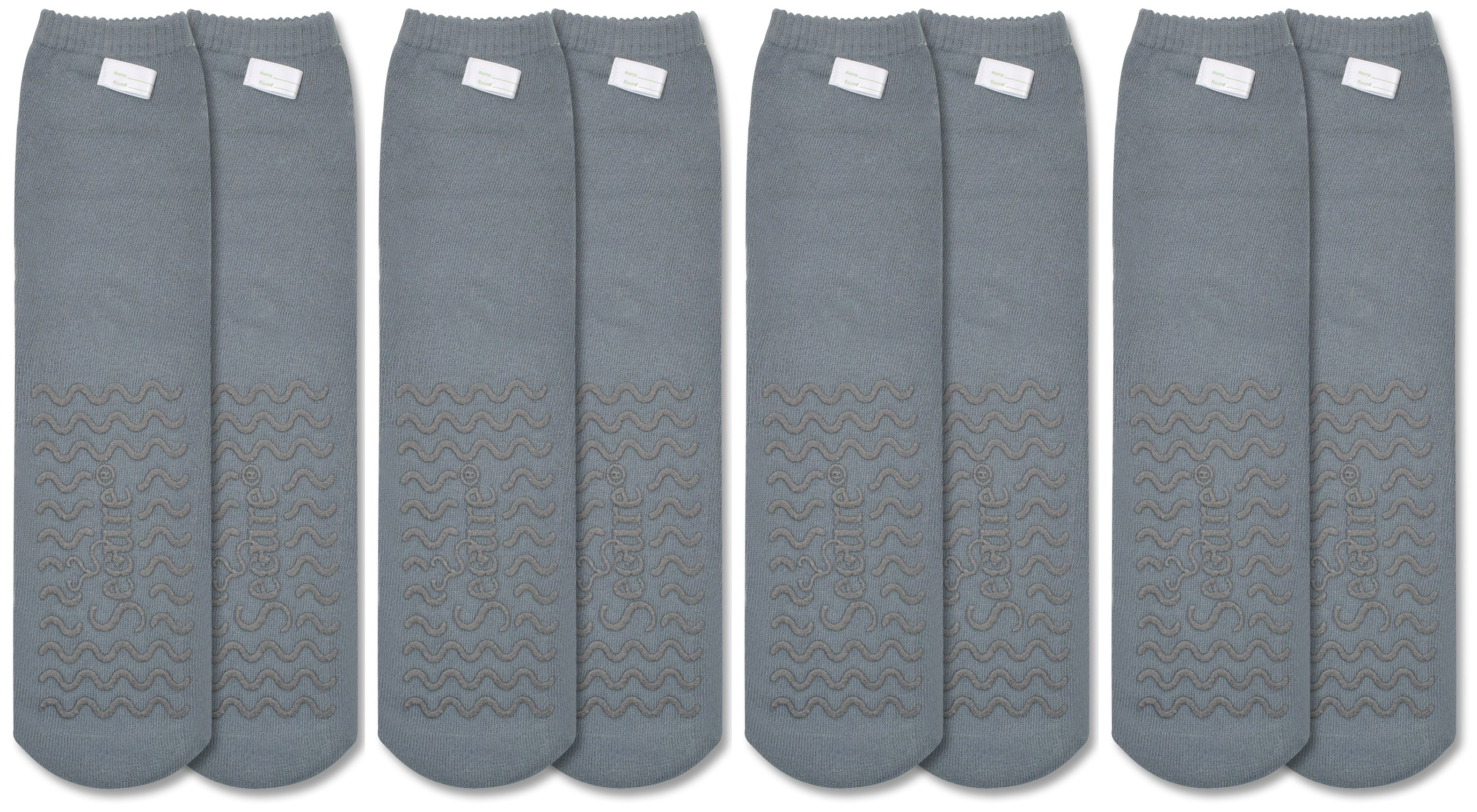 Secure (4 Pairs) Non Skid Socks with All Around Grip Tread, Gray ...