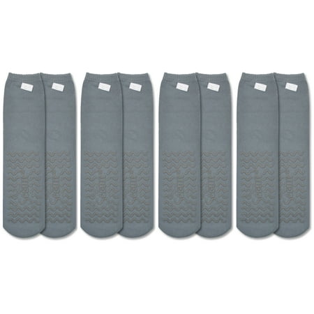 Secure (4 Pairs) Non Skid Socks with All Around Grip Tread, Gray ...