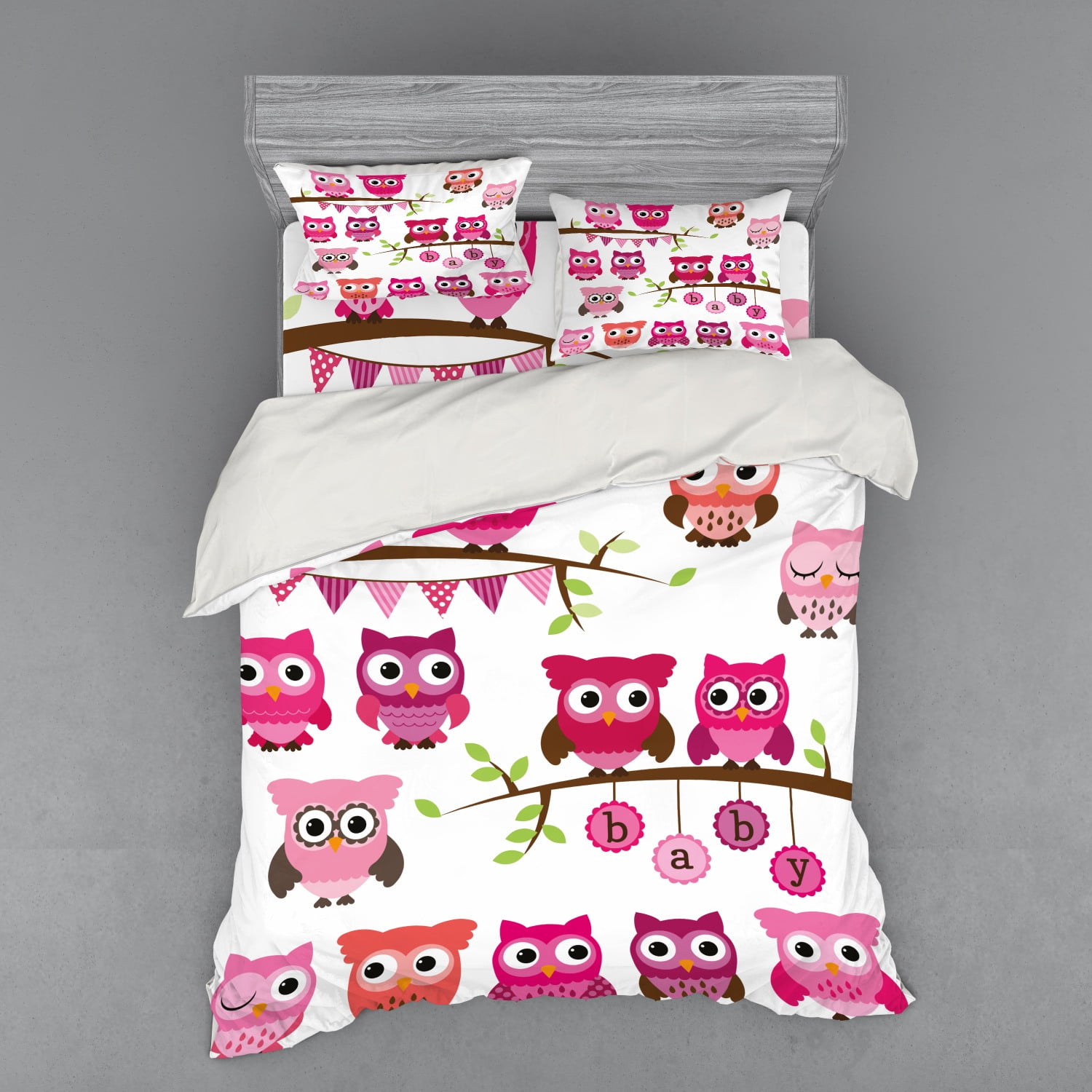 Ambesonne Cartoon Bedding Set 4 Pcs, Owls Branches, Queen, Purple Brown ...