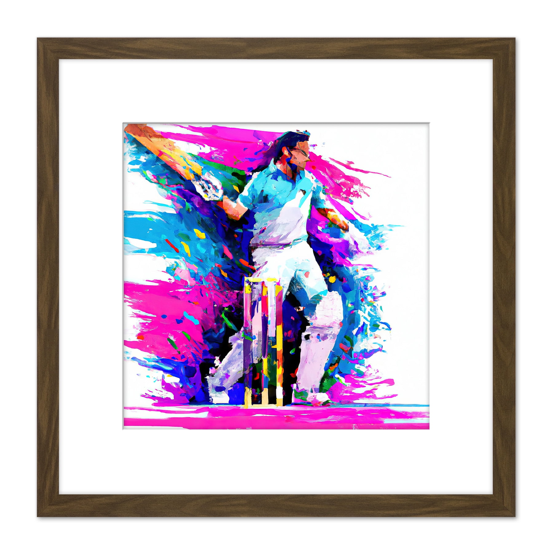 Sports Cricket Colourful Pink Blue Batsman Watercolour Oil Painting ...