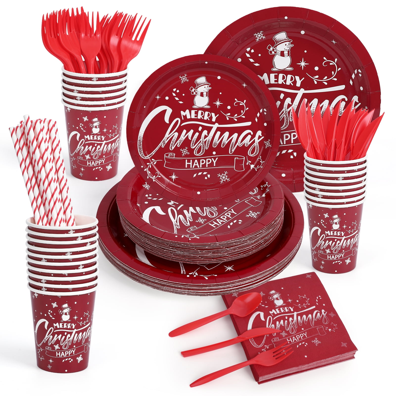 Fashionwu 200Pcs Christmas Party Supplies Dinnerware Set of Paper ...