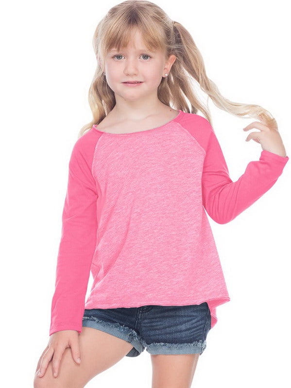Kavio Girls RawEdge HighLow Slub Jersey Raglan T-Shirt PJS0678 - Pink ...