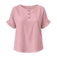 ATOYSOY Ladies Round Split Neck Half Placket Tops Ruffled Short Sleeve ...