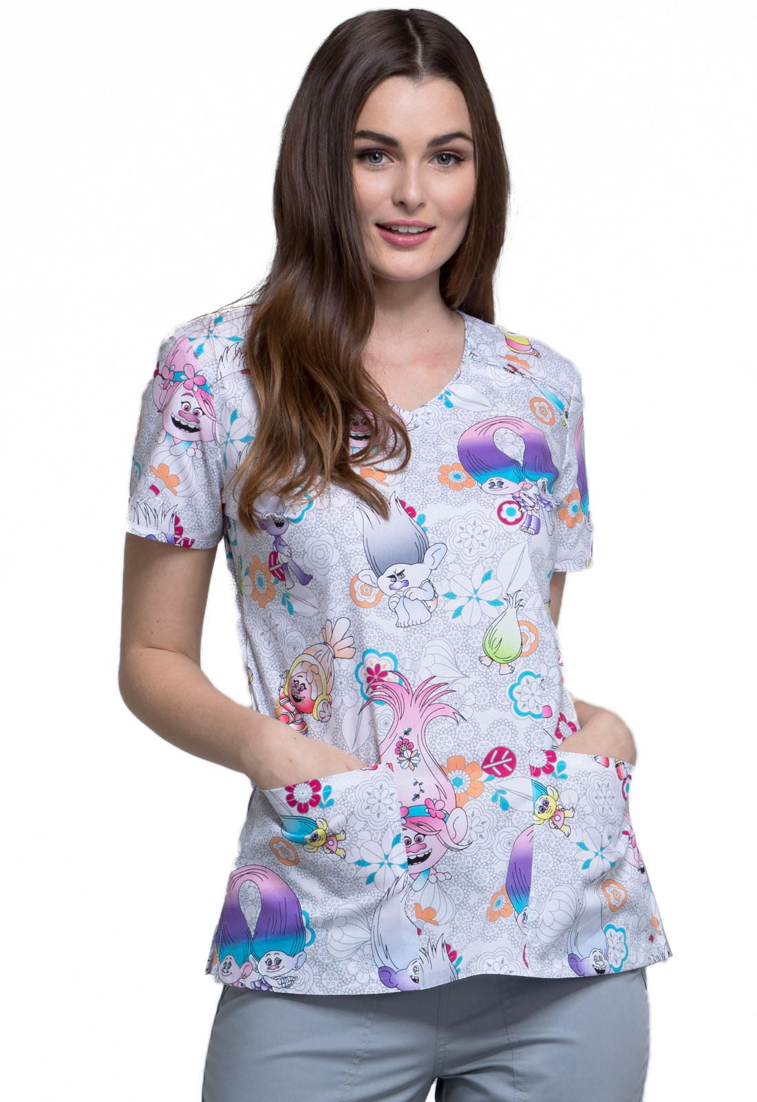 Tooniforms Women Scrubs Top, V-Neck, TF686, XS, Poppy Days - Walmart.com