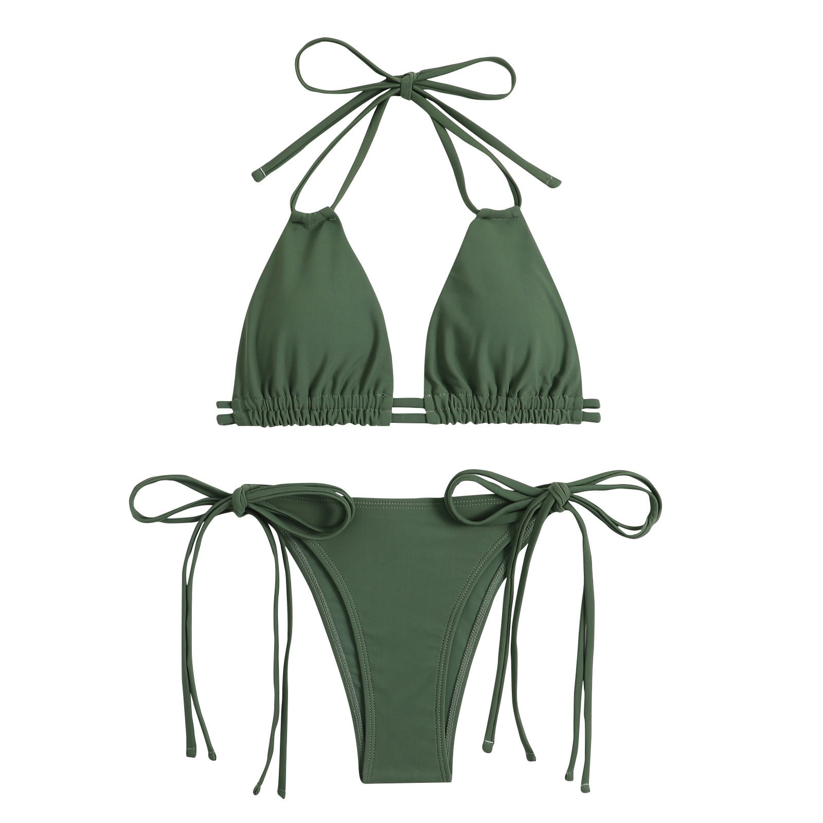 Qcmgmg 2 Piece Bathing Suit Halter Backless Thong Bikini Set Women Low