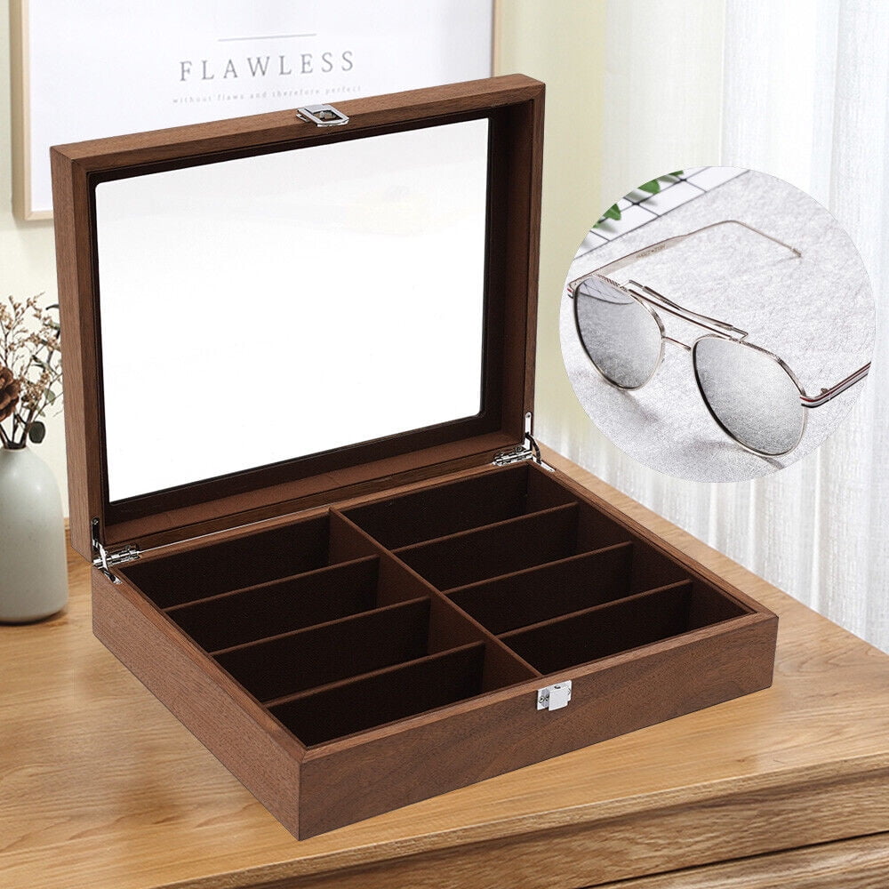 8-Bits Eyeglass Display Box Glasses Walnut Case Sunglasses Storage Case ...