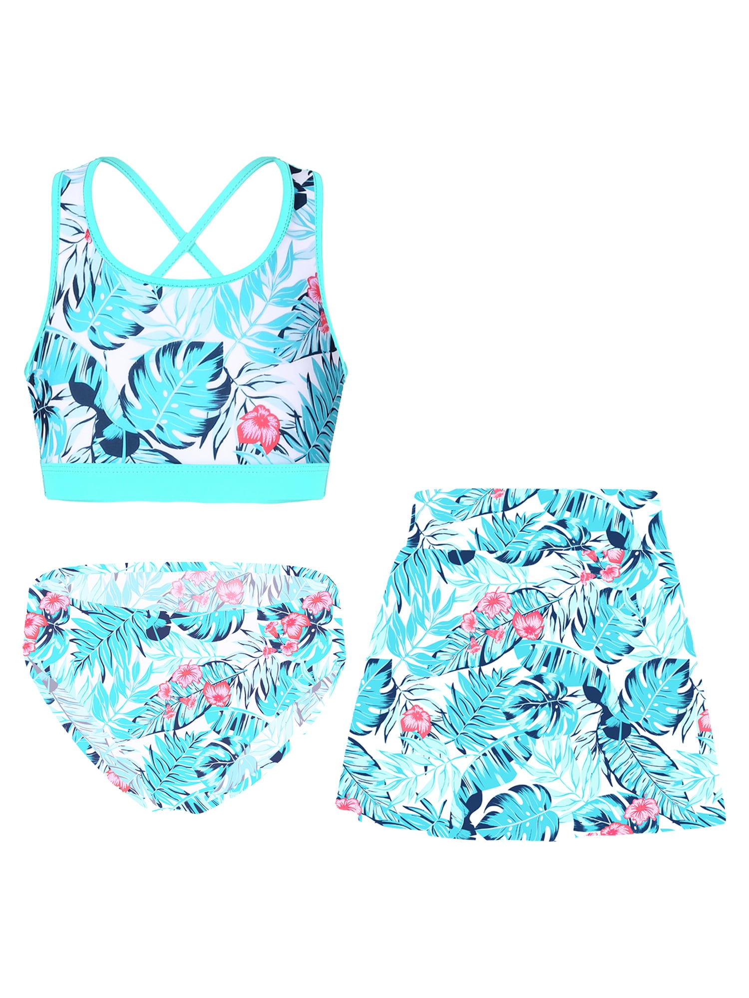 CHICTRY Girls Three Piece Swimwear Strappy Back Tankini Set with Skirt ...