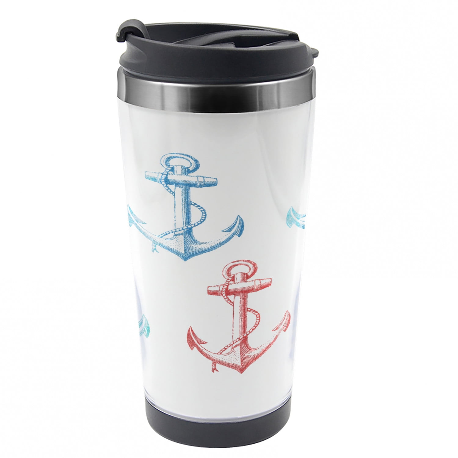 Nautical Travel Mug, Colorful Anchor Marine, Steel Thermal Cup, 16 oz ...