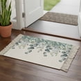 Bathroom Rug 2'x 3', Botanical Teal Woven Cotton Washable Rug with ...