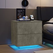 Hommpa 2 Drawer Modern Nightstand with RGB LED Light High Gloss Bedside ...