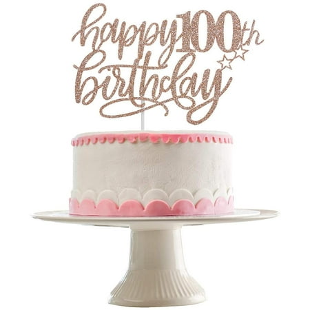 Rose Gold Glittery Happy 100th Birthday Cake Topper- 100th Birthday ...